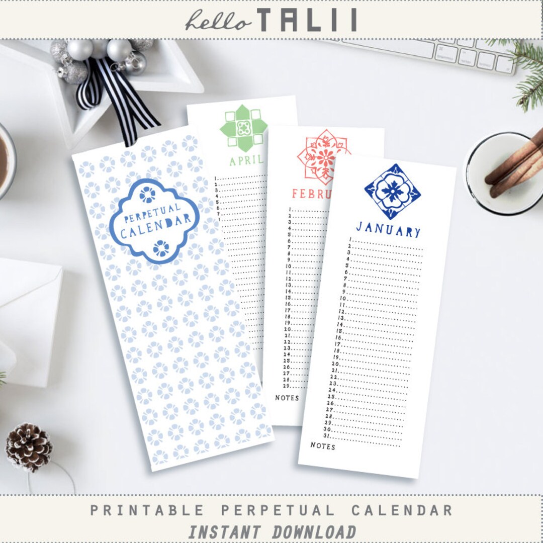 Perpetual Birthday Calendar- Printable PERPETUAL CALENDAR Hand Drawn ...
