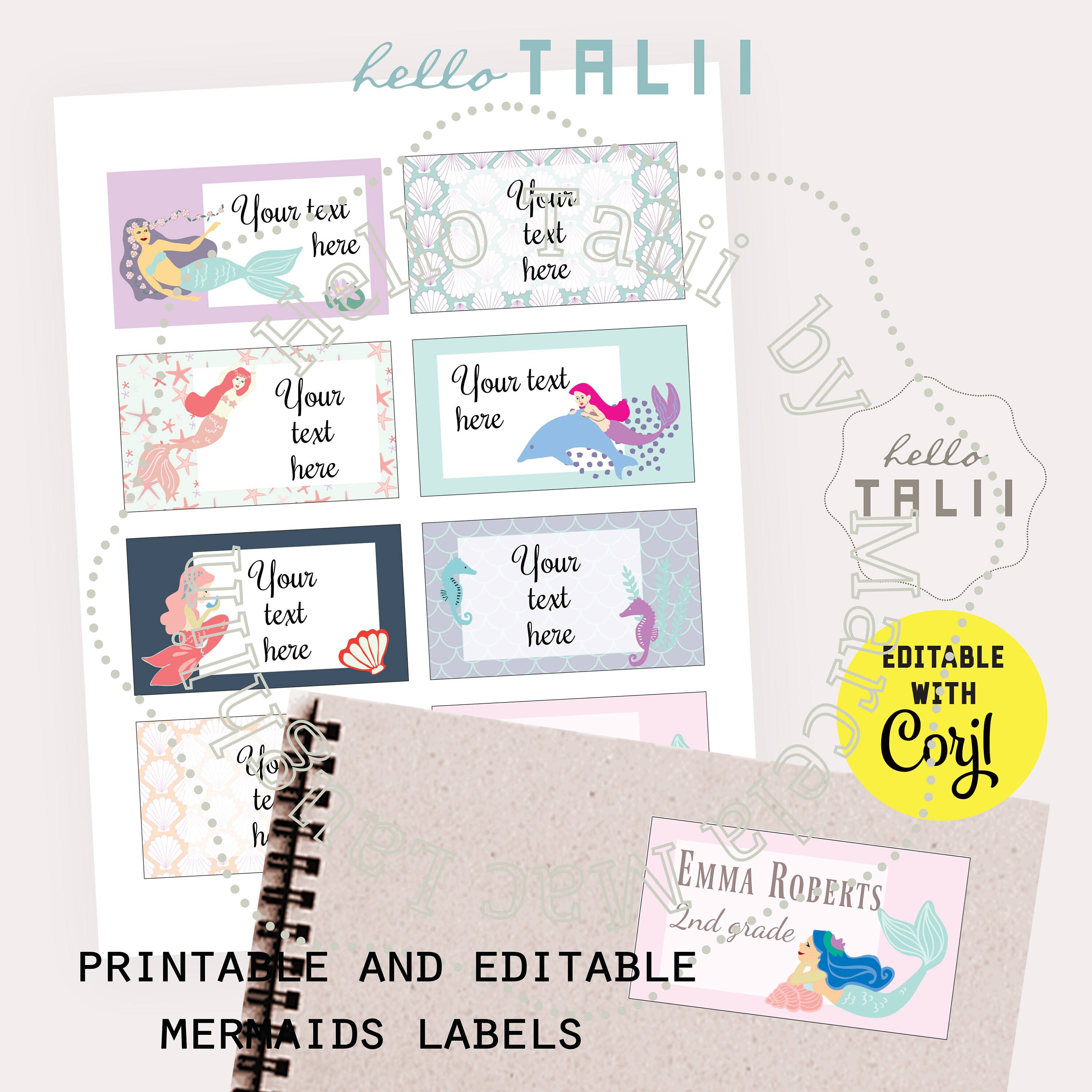 Mermaid LABELS Printable Editable 8 Little Mermaid Name Labels Edit ...