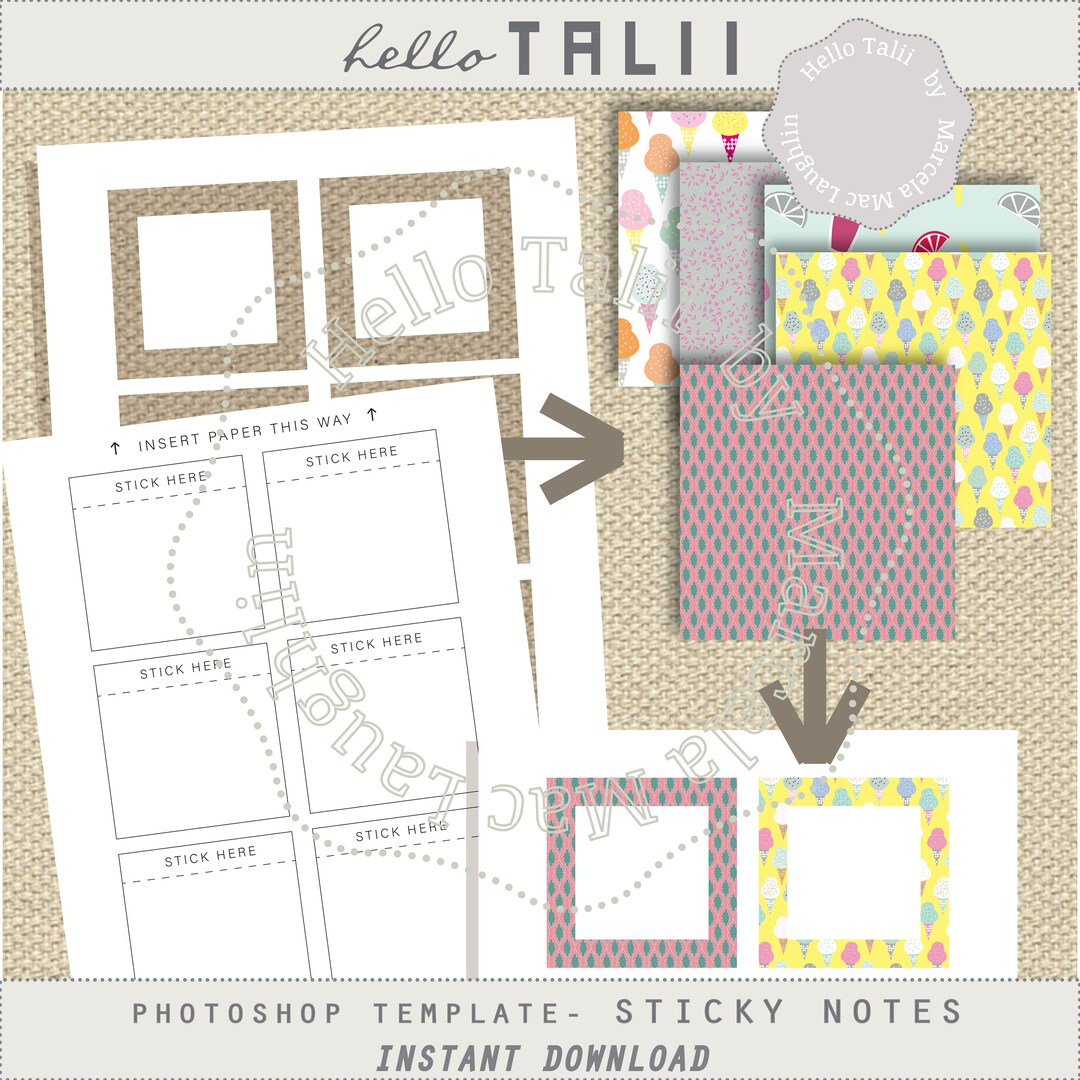 STICKY NOTE Photoshop Template- 3 Inch Squares 3 X 3 Square Collage ...