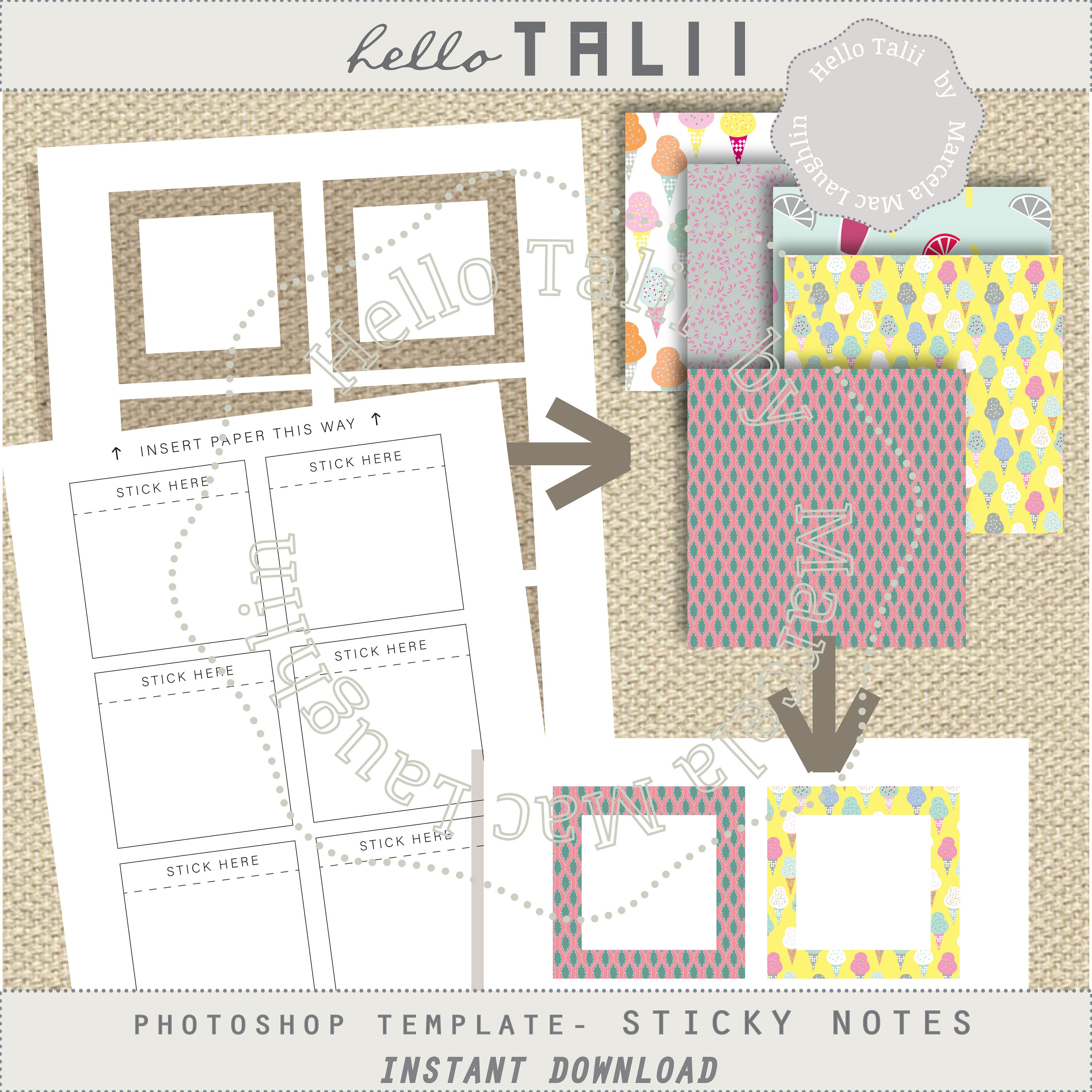 STICKY NOTE Photoshop Template- 3 Inch Squares 3 X 3 Square Collage ...