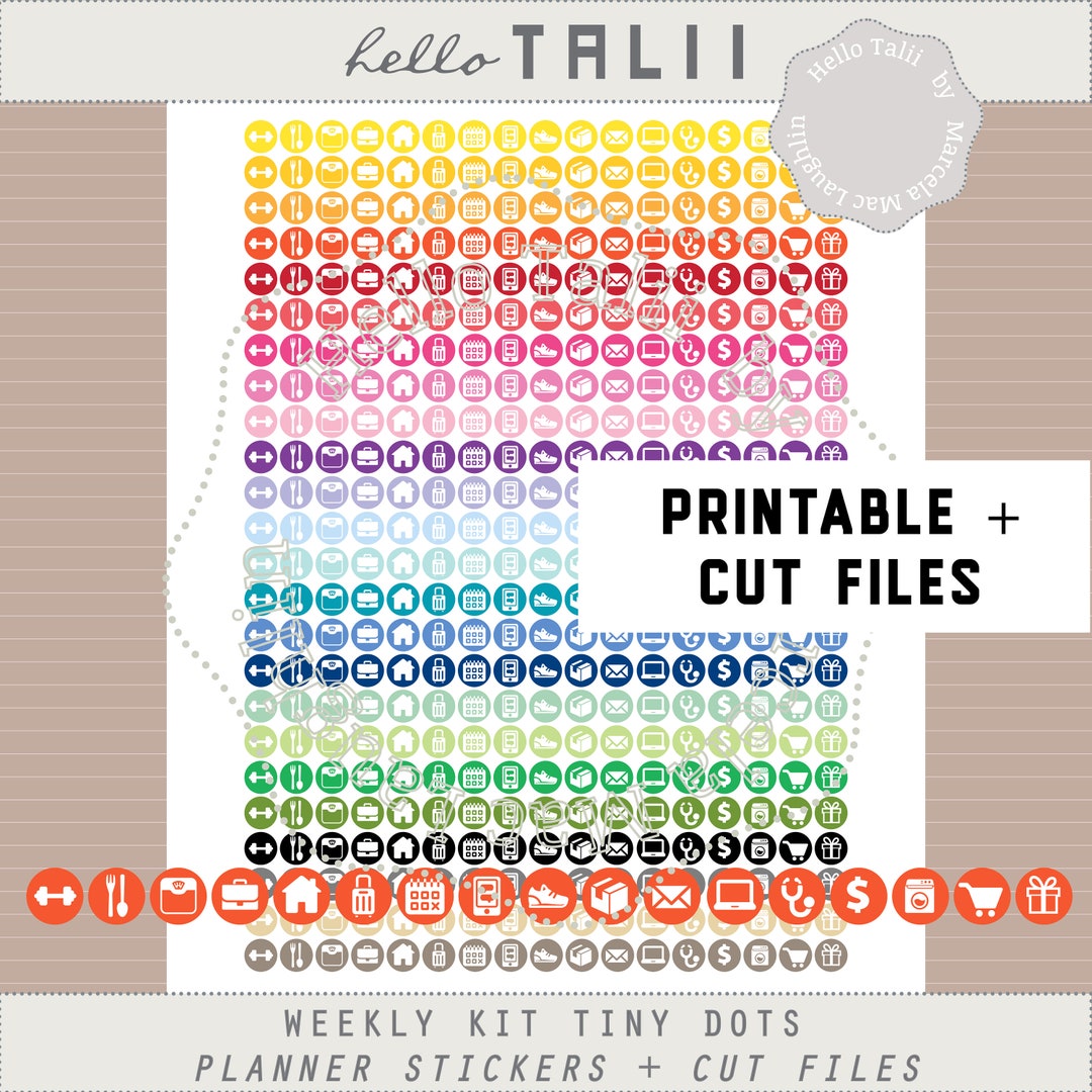 WEEKLY TINY DOT Stickers 24 Rainbow Color Dots 0.3 Inches With Week ...