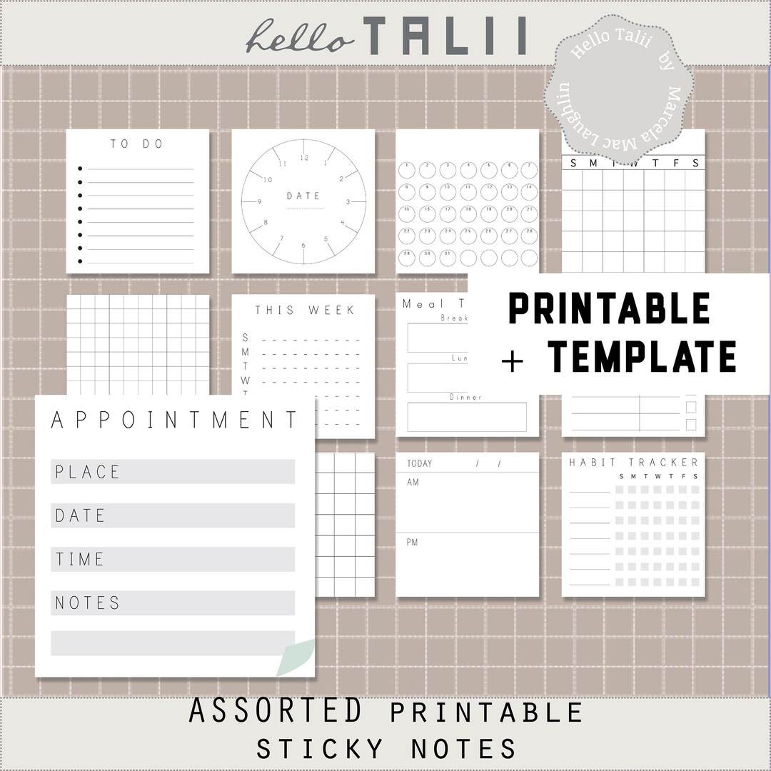 STICKY NOTES Printable + Template- 3x3" Square Collage Sheet Assorted ...