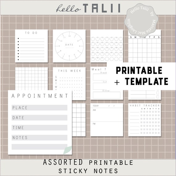 STICKY NOTES Printable Template 3x3 Square Collage - Etsy