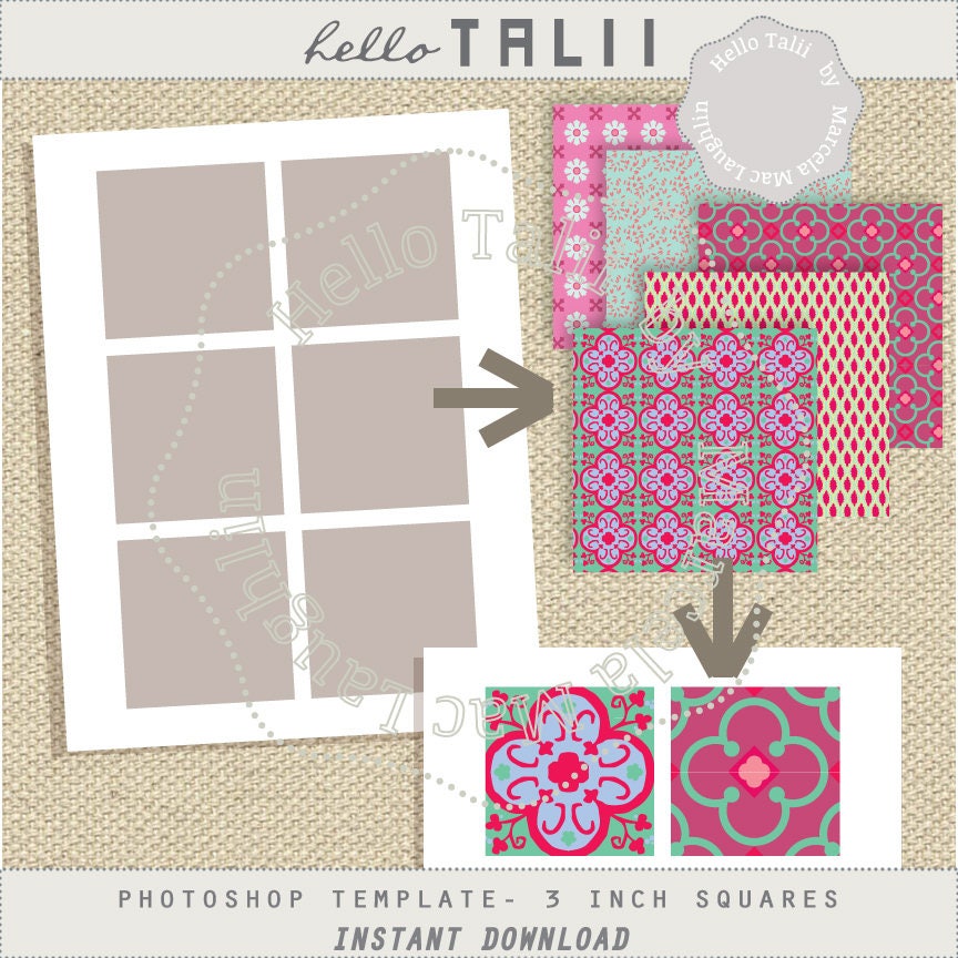 3 Inch Square Photoshop Template- 3x3 Square Inches Collage Sheet ...