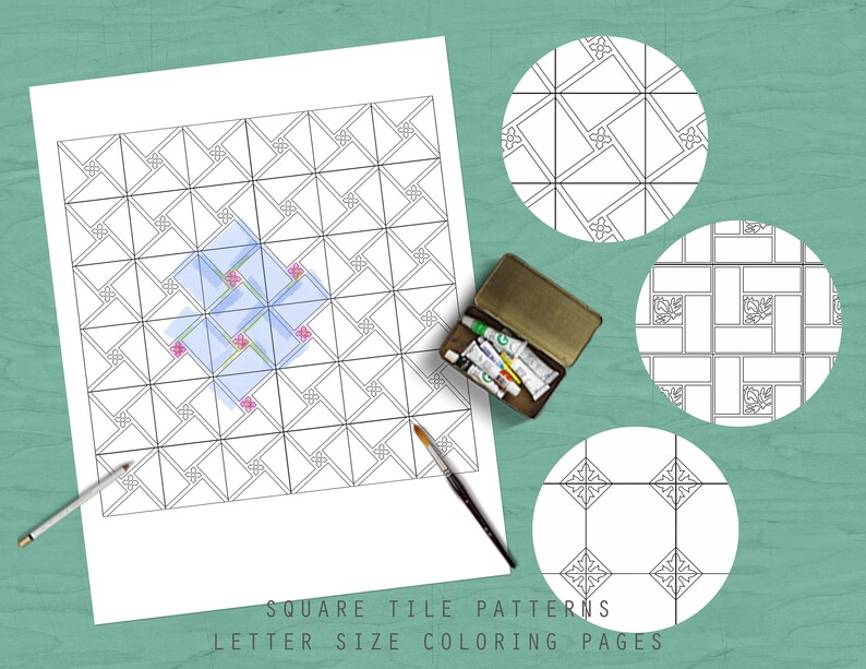 Coloring Pages FOR ADULTS- Square Tiles Coloring Pages Decor Book ...