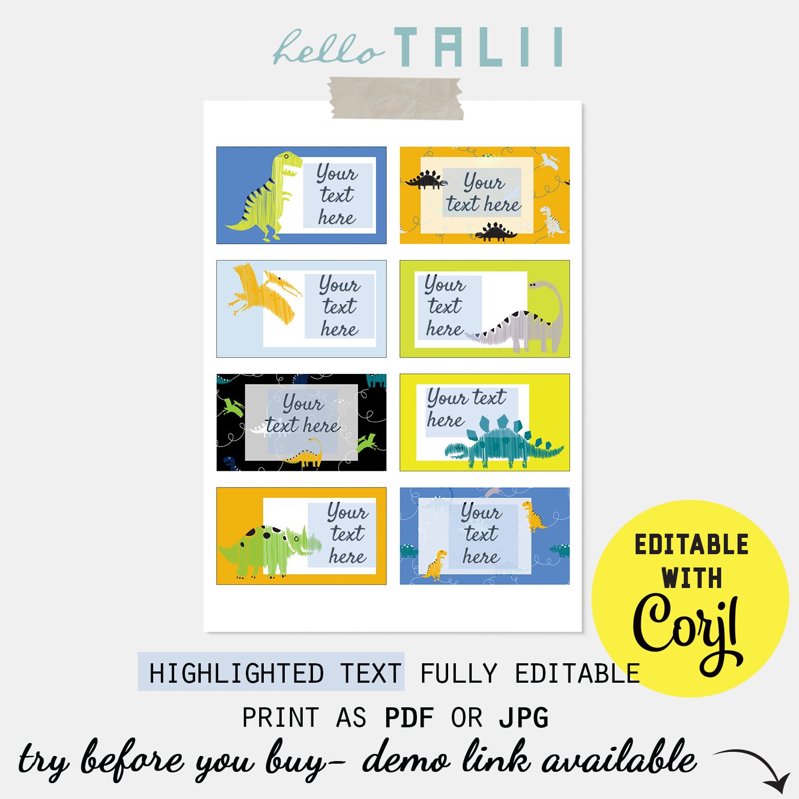 DINOSAUR LABELS Printable Editable 8 Dinos Name or Food - Etsy Canada