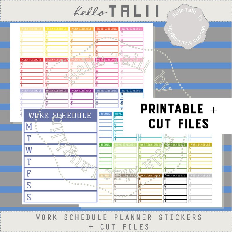 WORK Stickers Weekly Work Schedule Printable Stickers for | Etsy