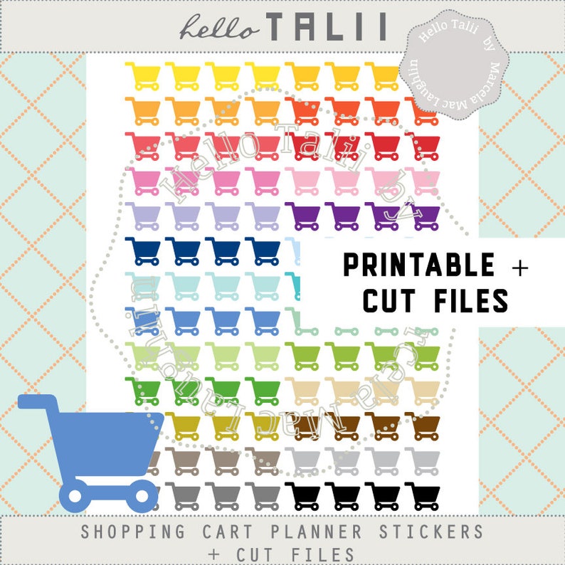 SHOPPING CART Planner Stickers Printable+ Cut Files for Silhouette ...