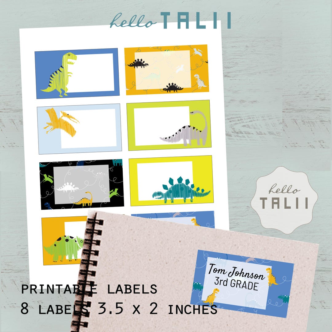 DINOSAUR LABELS Printable- 8 Name or Food Labels for School Back to ...