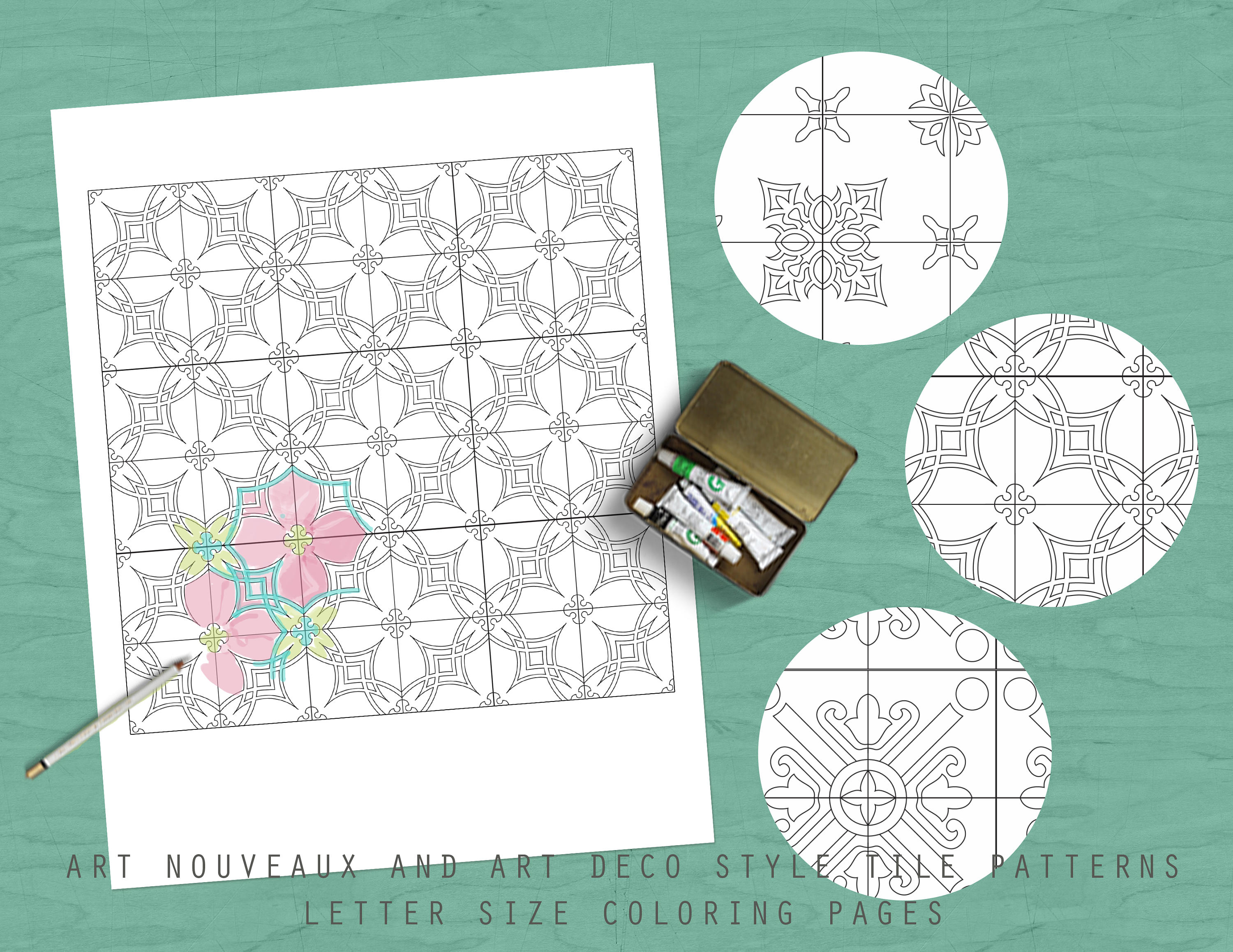 10 Mosaics Coloring Pages for Adults Art Nouveaux Tiles - Etsy