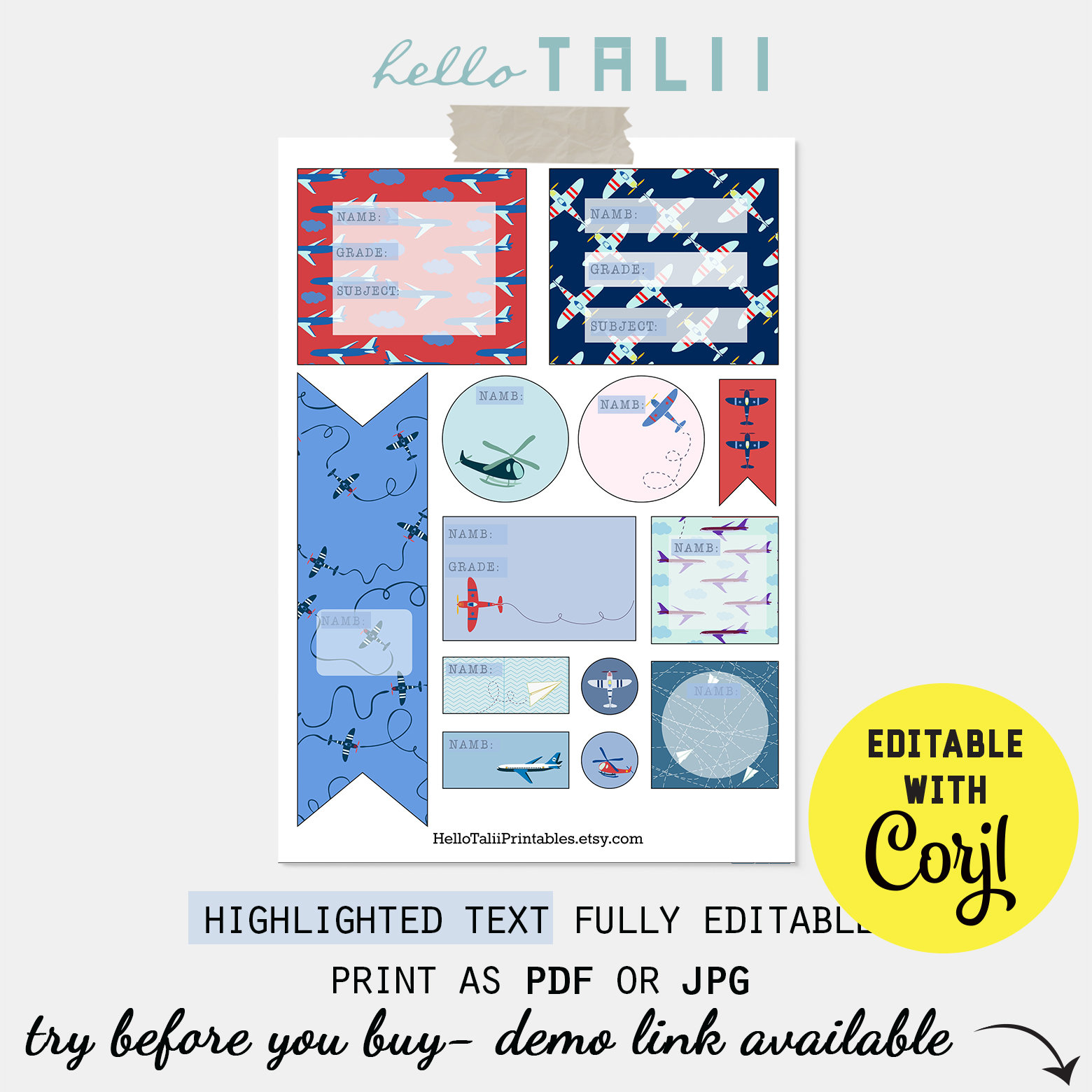 AIRPLANES ASSORTED LABELS Printable Editable Airplane Stickers Airmail ...