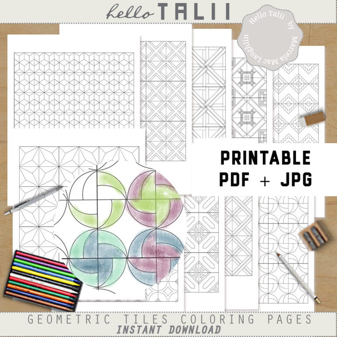 Geometric Coloring Pages- GEOMETRIC TILES Coloring Pages for Adults ...