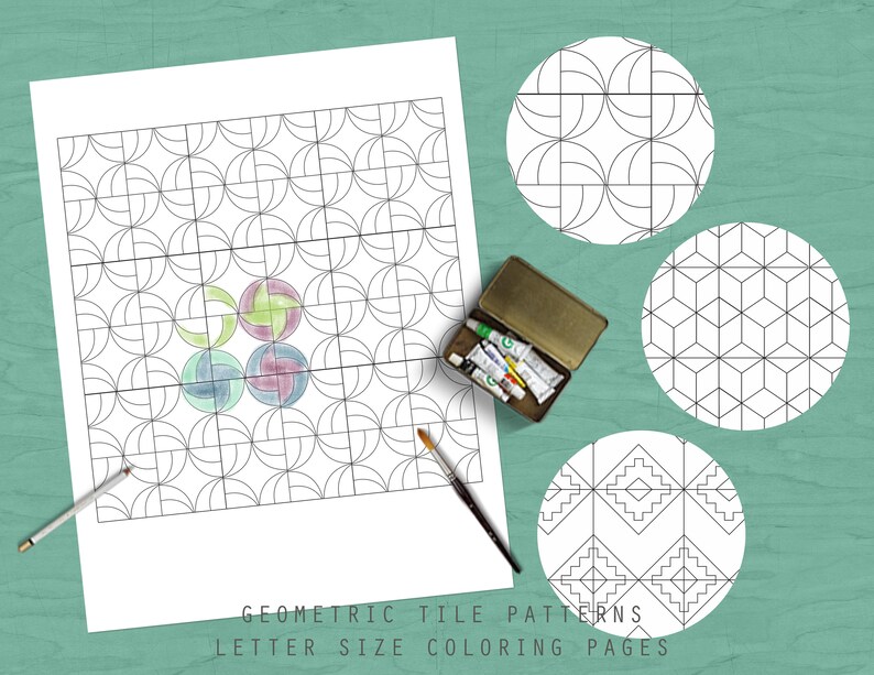 Geometric Coloring Pages- GEOMETRIC TILES Coloring Pages for Adults ...