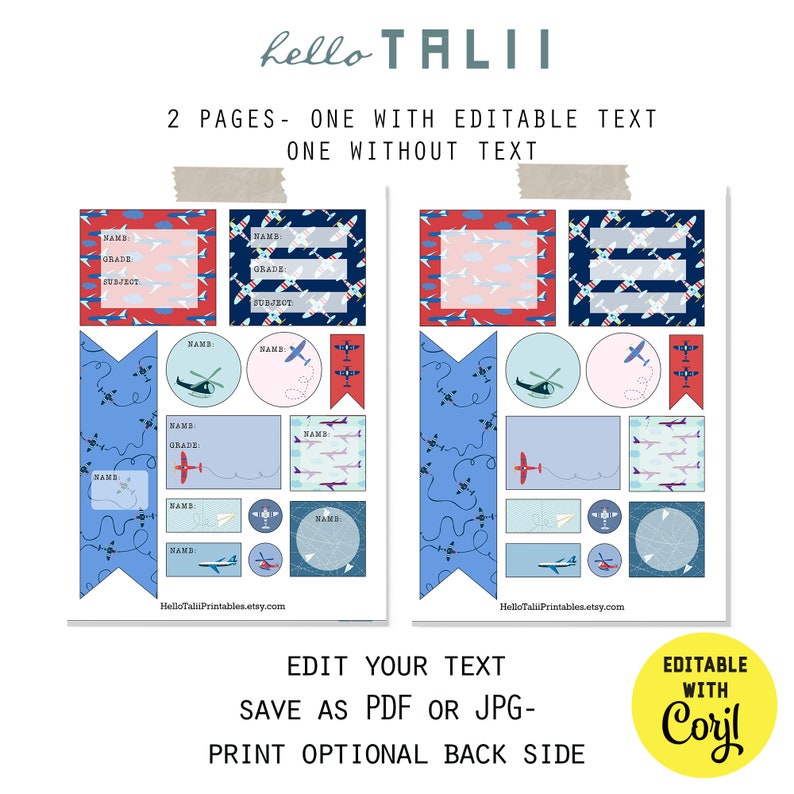 AIRPLANES ASSORTED LABELS Printable Editable Airplane Stickers Airmail ...