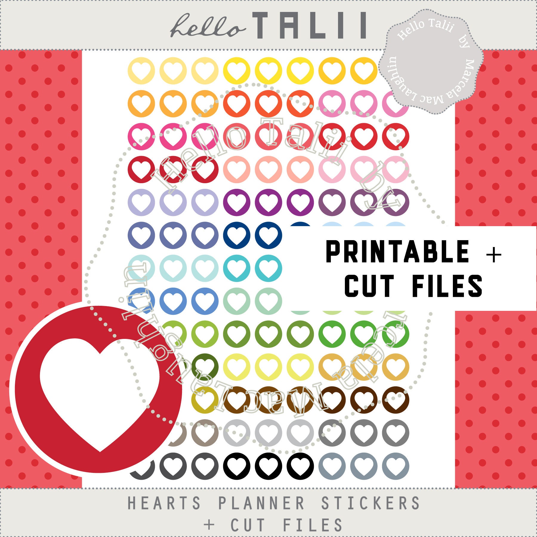 HEART Planner Stickers 100 Heart Icon Printable Stickers | Etsy