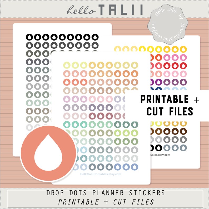 DROP Dots Planner Stickers Printable CUT Files 350 Multicolor Circles ...
