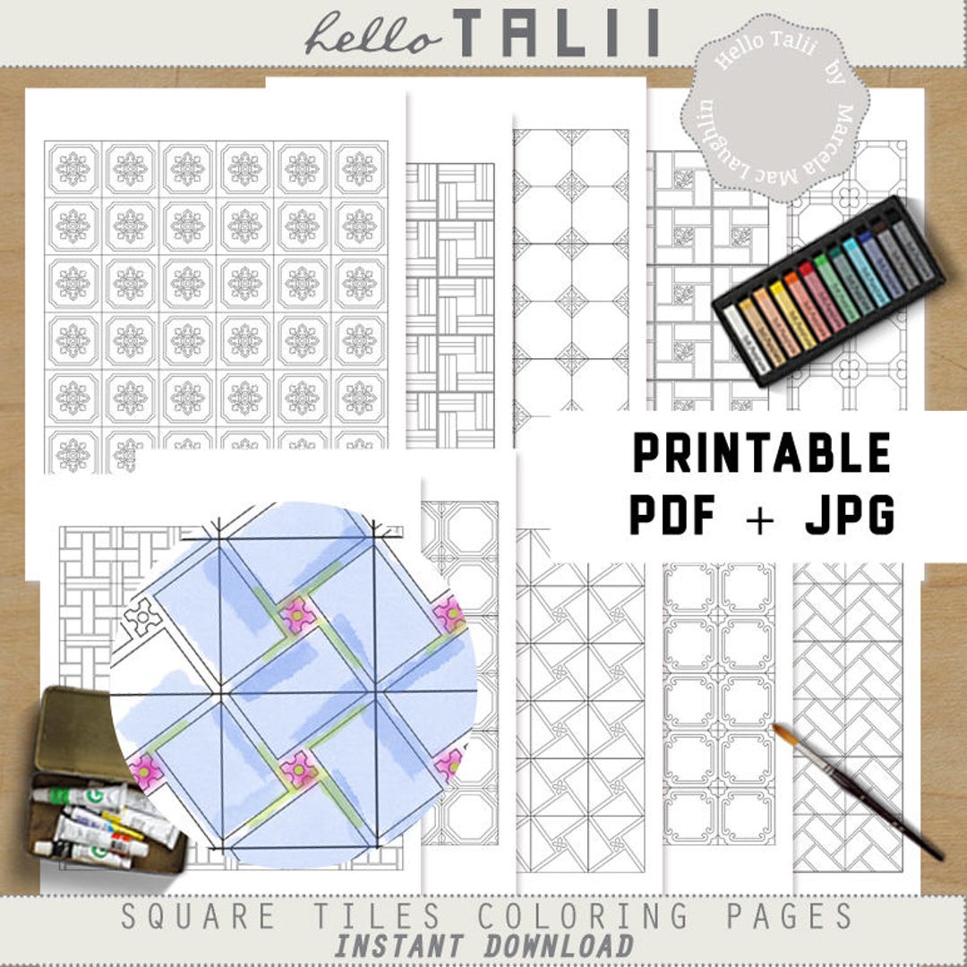 Coloring Pages FOR ADULTS- Square Tiles Coloring Pages Decor Book ...