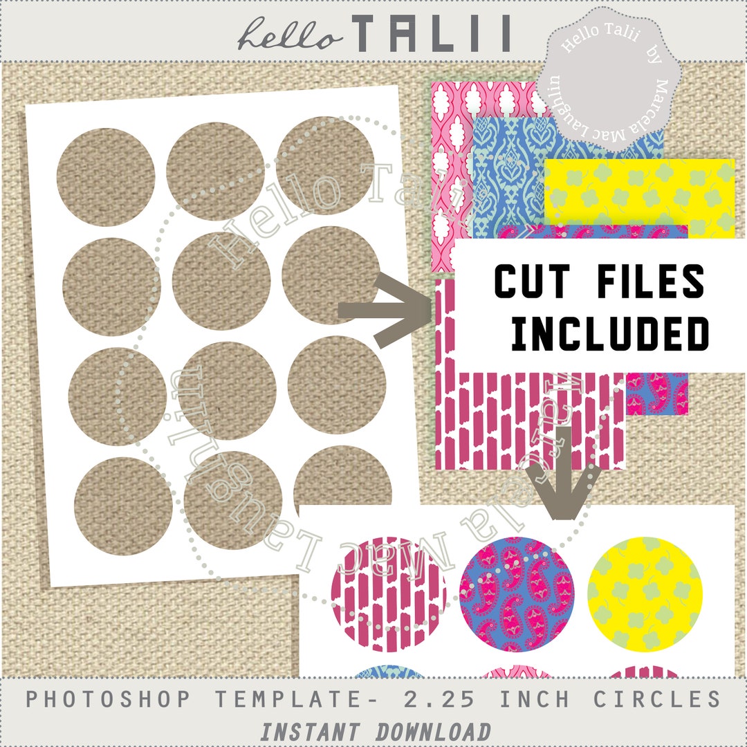 2.25 Inch Circle Photoshop Template- Digital Collage Sheet Layered PSD ...