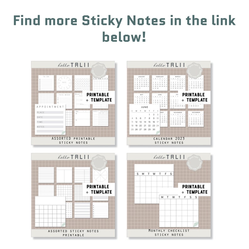 STICKY NOTES Printable + Template- 3x3" Square Collage Sheet Assorted ...