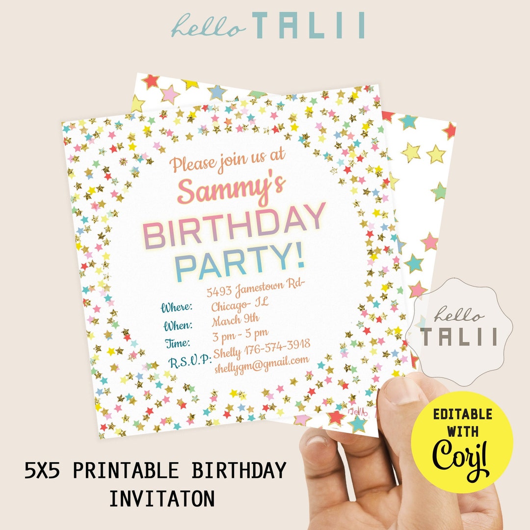 SQUARE Birthday Party Invitation Gold and Pastel Rainbow - Etsy