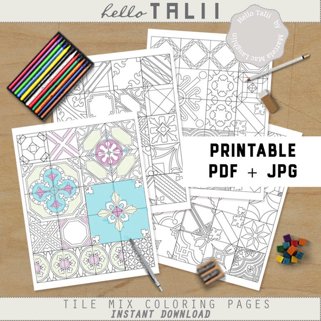 Tiles Coloring Pages for Adults- Printable Mixed MOSAICS Coloring Pages ...