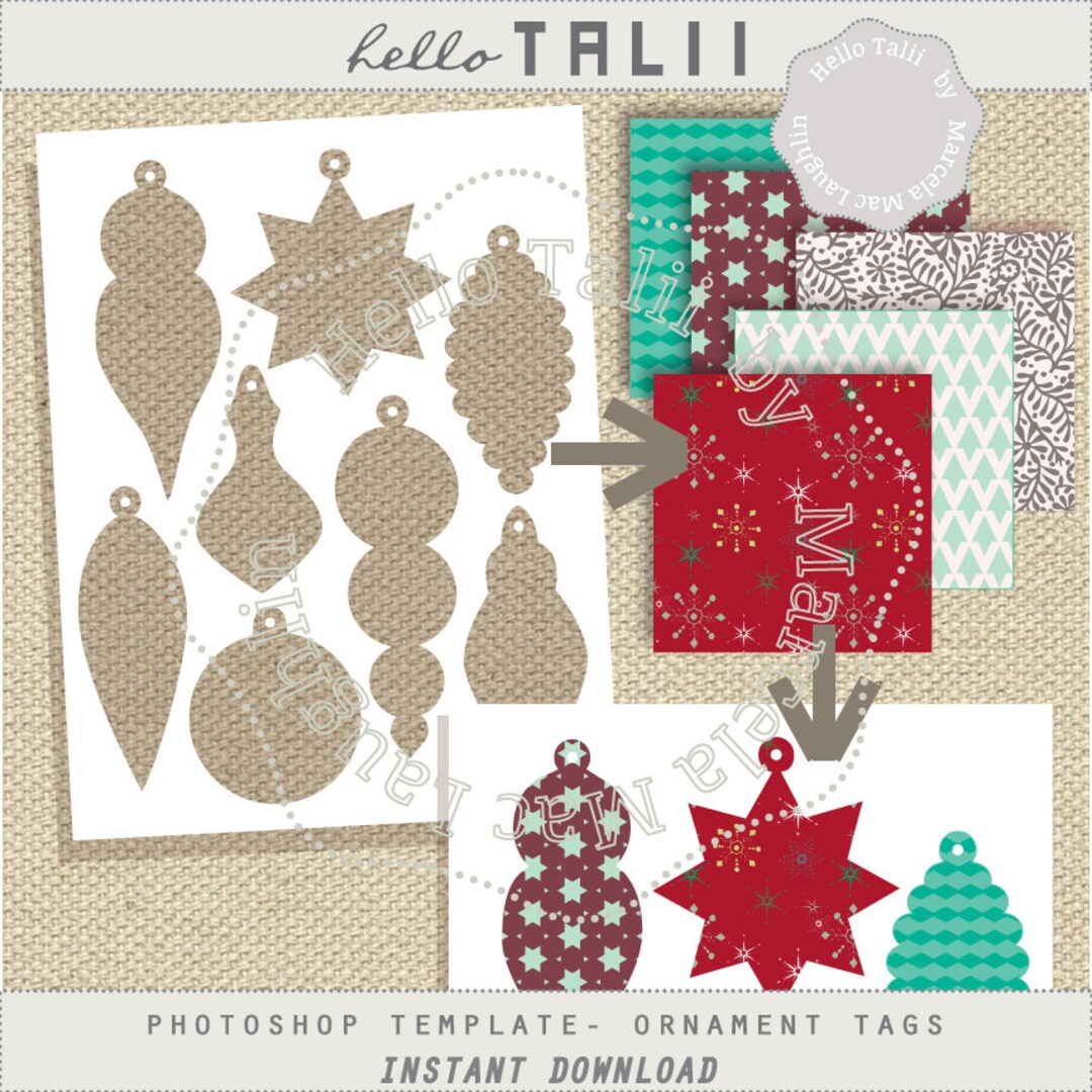 CHRISTMAS Ornament TAGS TEMPLATE- Christmas Photoshop Template Tree ...