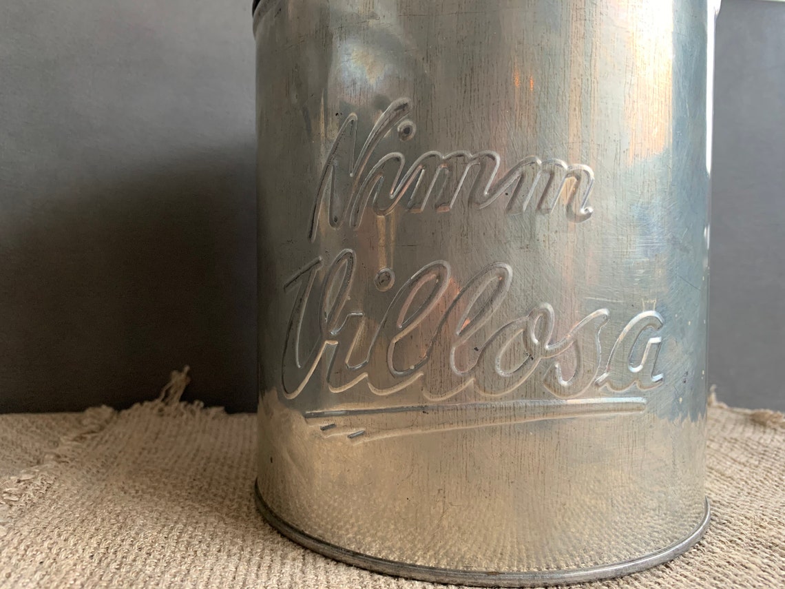 Vintage Tin Nimm Villosa, Unpainted Metal Jar, Tin Container, Candy Box ...