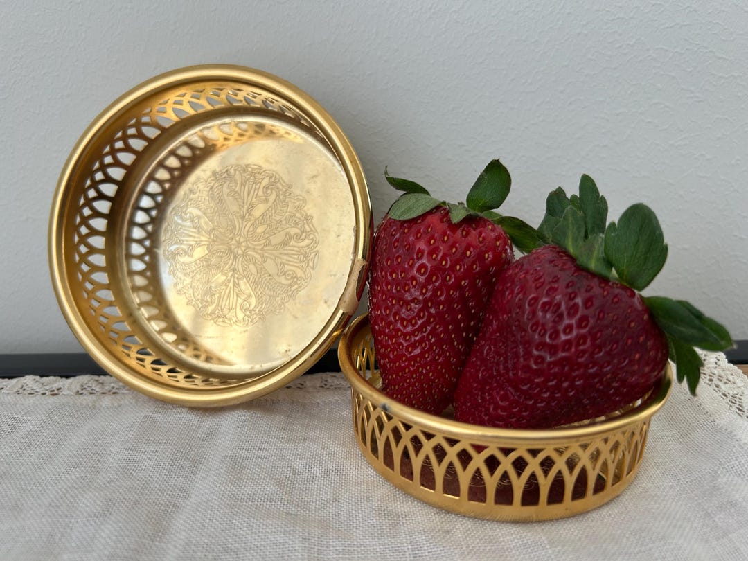 Set of 2 Vintage Gold Color Small Metal Plates, Metal Tray, Vanity Tray ...