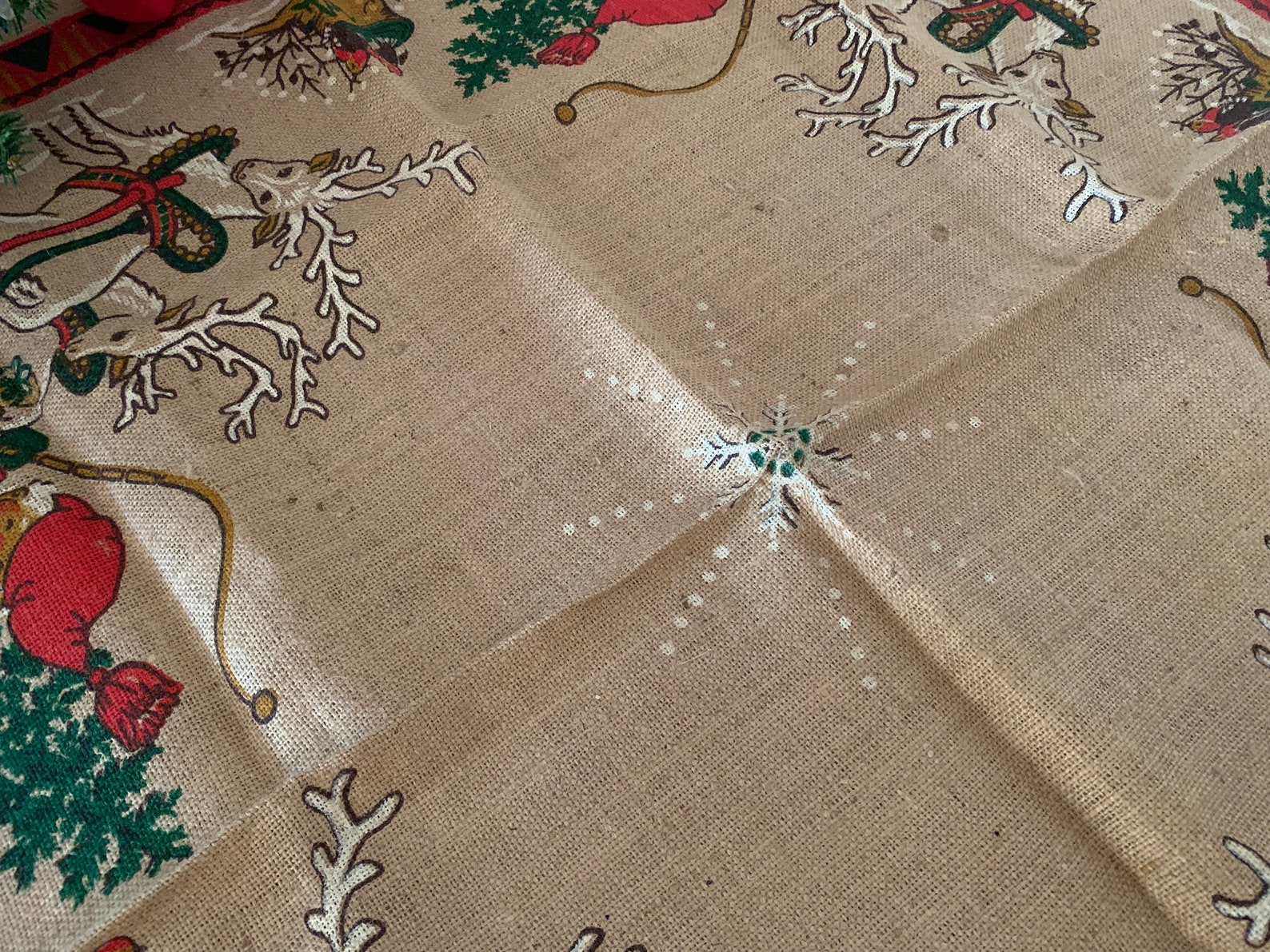 Scandinavian Vintage Square Christmas Tree Rug, Rustic Fabric Cloth ...