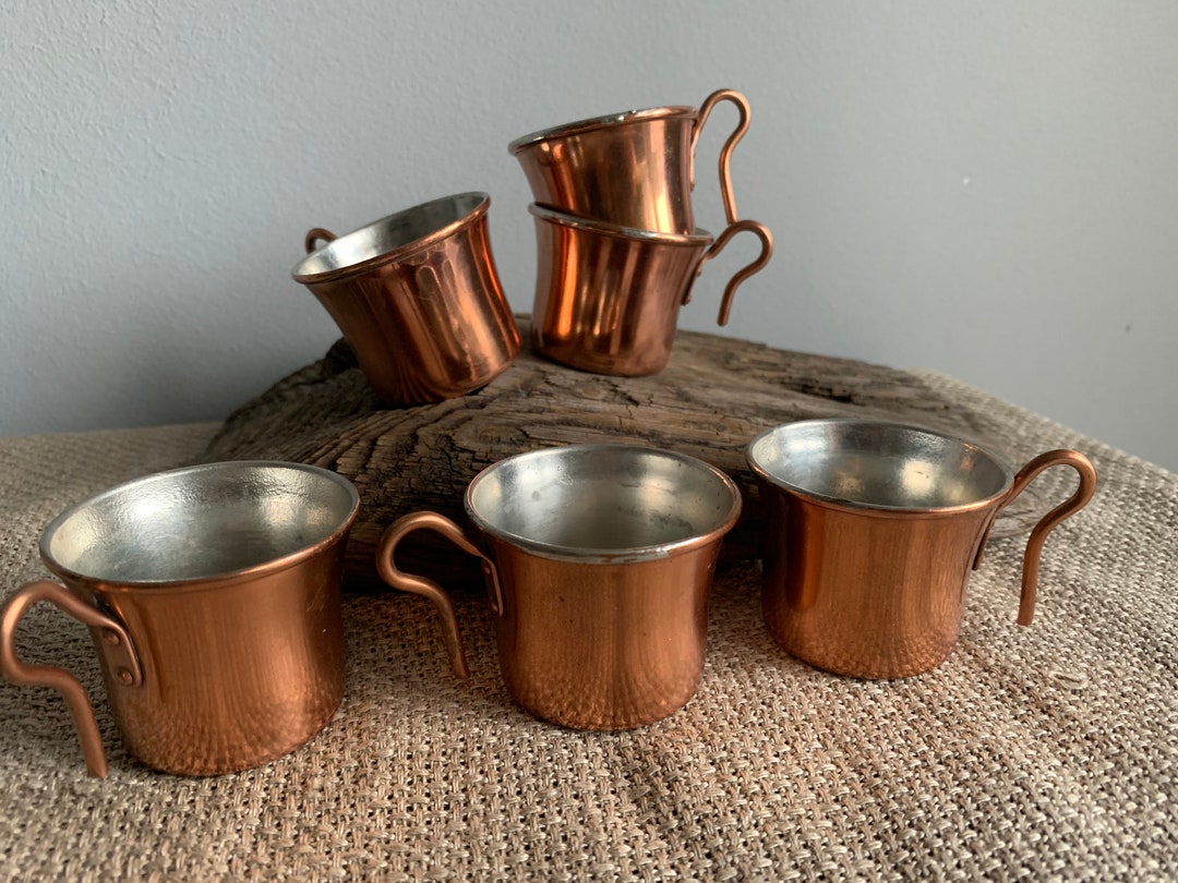 Set of 6 Vintage Copper Cup, Small Rustic Drinkware, Aged Cup ...