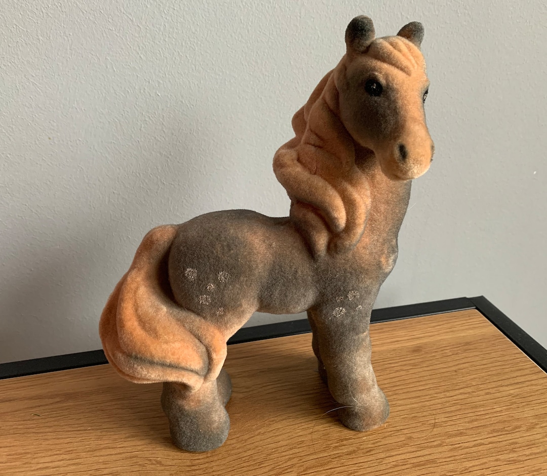 Vintage Grey Horse Toy, Flocking Finish, Collectible Figurine, Retro ...