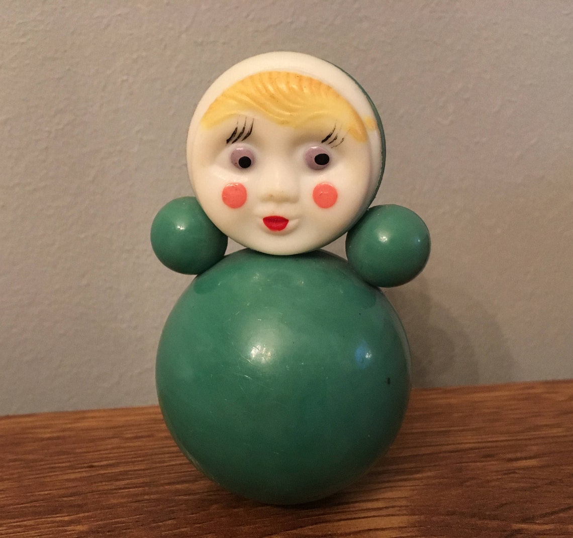 Soviet Vintage Vintage Roly Poly Doll, Small Green Plastic Doll ...