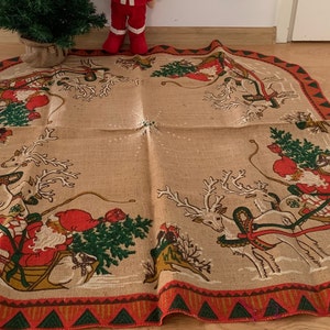 Scandinavian Vintage Square Christmas Tree Rug, Rustic Fabric Cloth ...