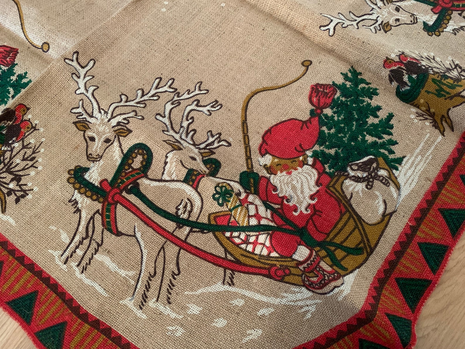 Scandinavian Vintage Square Christmas Tree Rug, Rustic Fabric Cloth ...