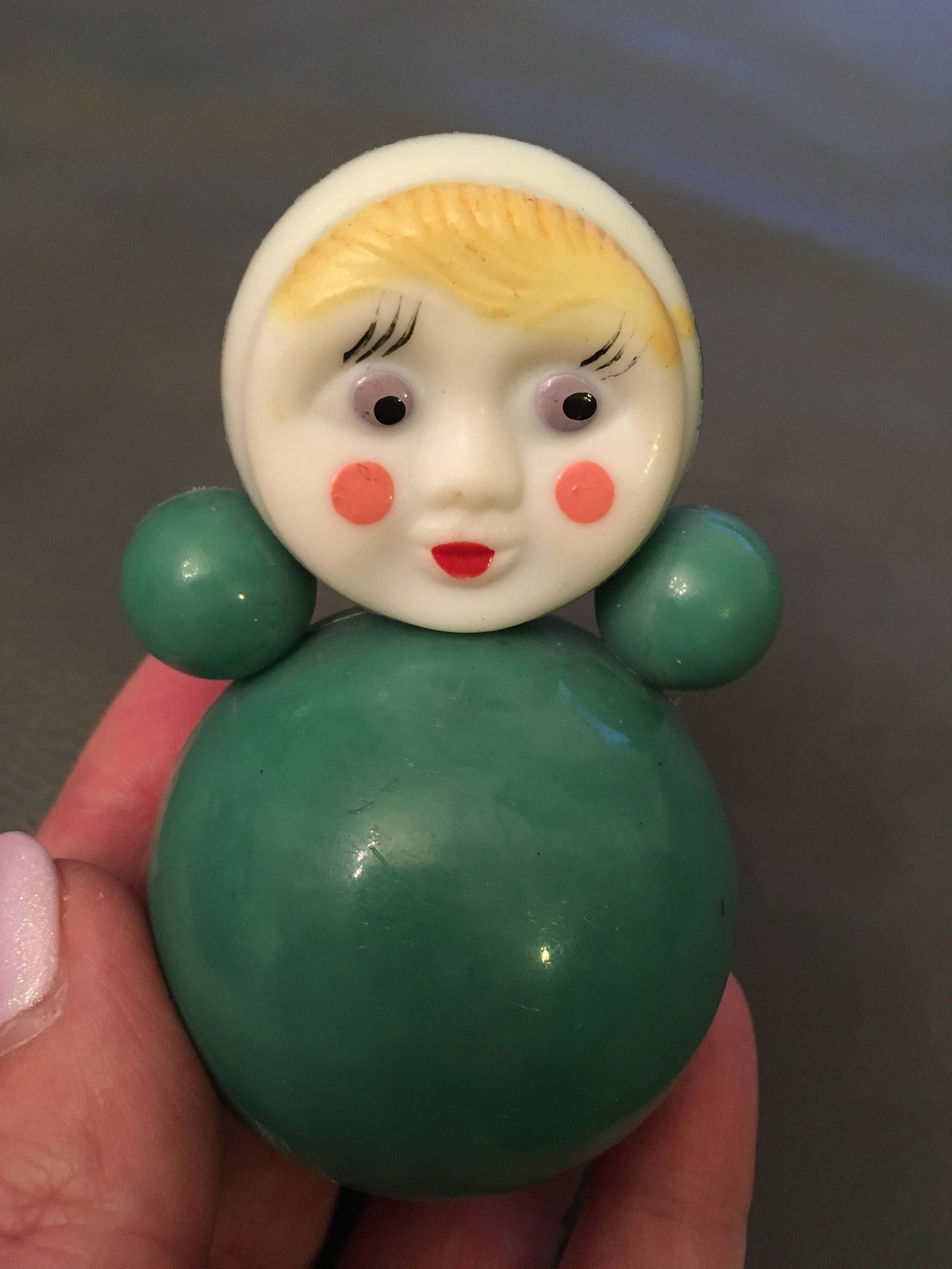 Soviet Vintage Vintage Roly Poly Doll, Small Green Plastic Doll ...