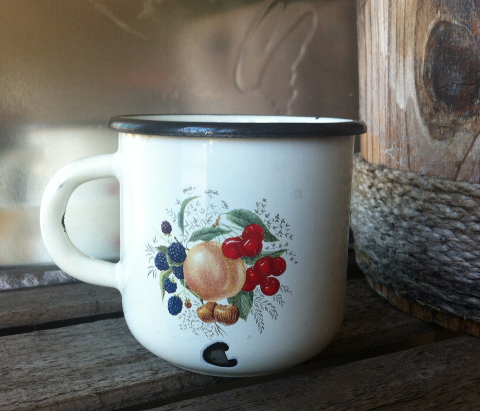 Soviet Vintage White Enamel Mug, Exquisite Fruits and Berries Decor ...