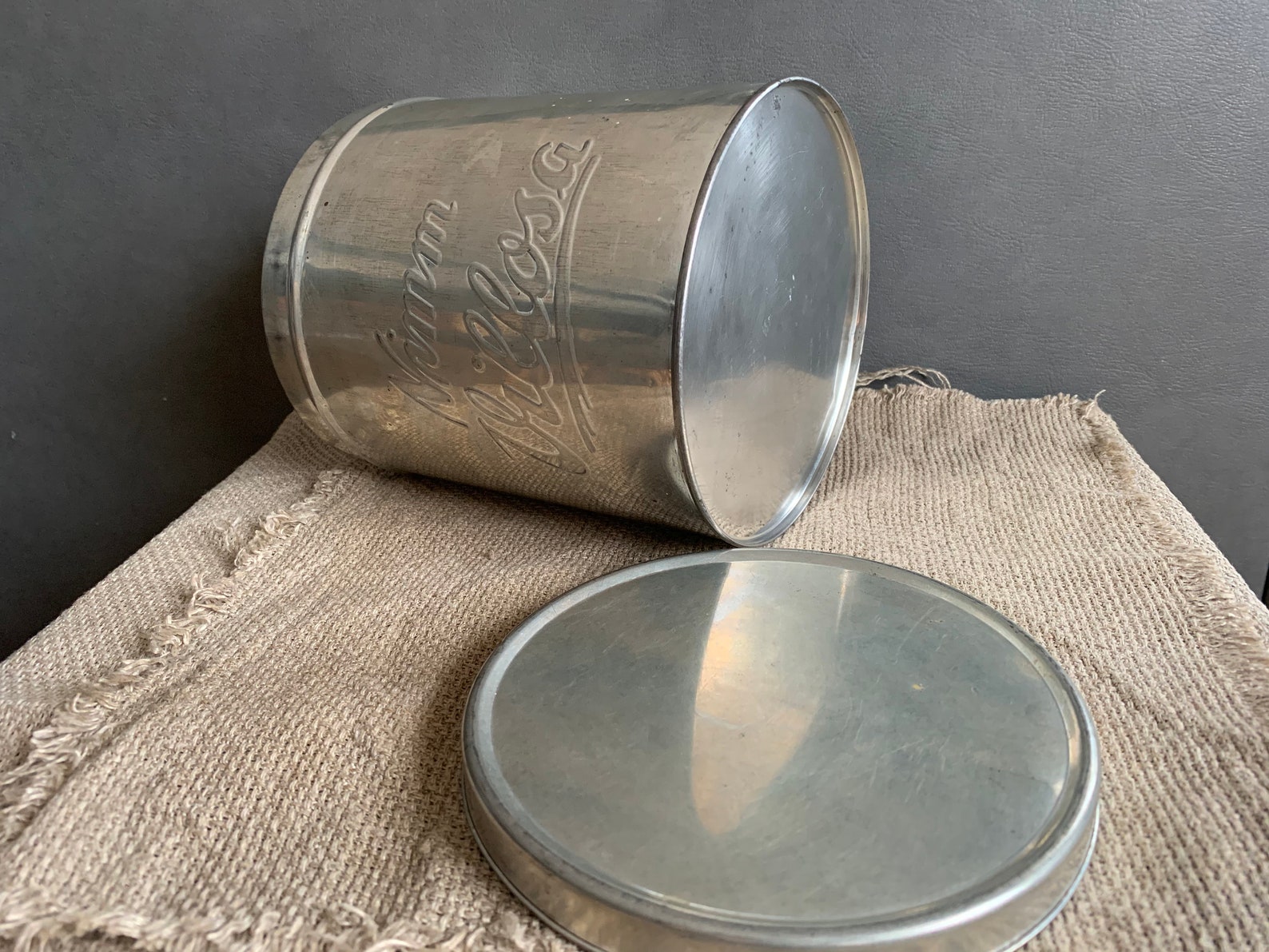 Vintage Tin Nimm Villosa, Unpainted Metal Jar, Tin Container, Candy Box ...