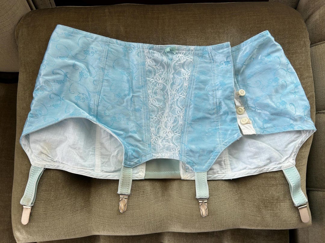 Vintage Lingerie, Light Blue Garter Belt With Buttons, Vintage Garter ...