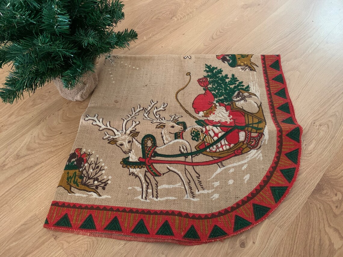 Scandinavian Vintage Square Christmas Tree Rug, Rustic Fabric Cloth ...