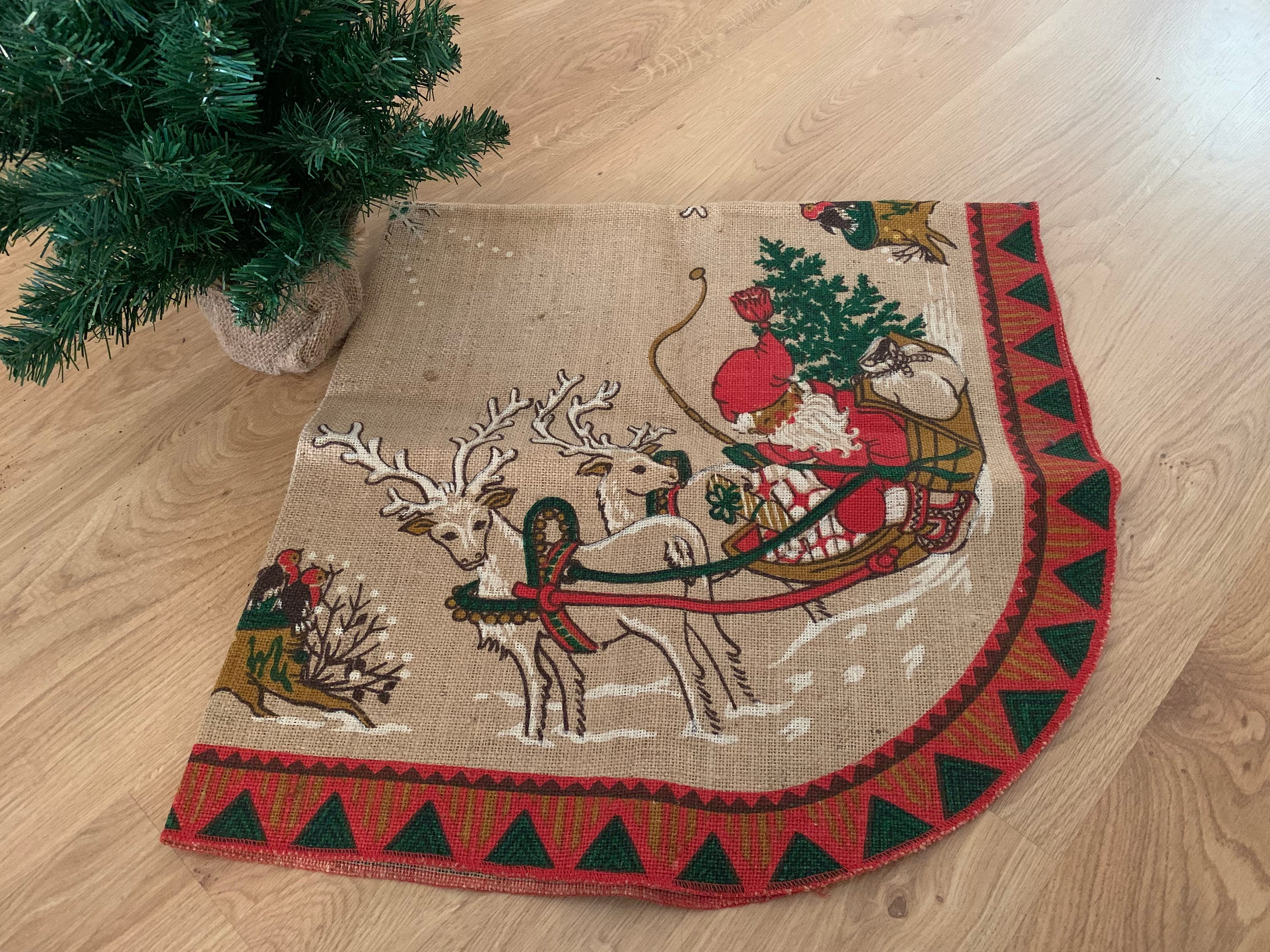 Scandinavian Vintage Square Christmas Tree Rug, Rustic Fabric Cloth ...