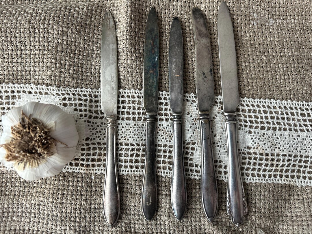 Set of 5 Aged Silver-colored Knives With Unique Patina and Character ...