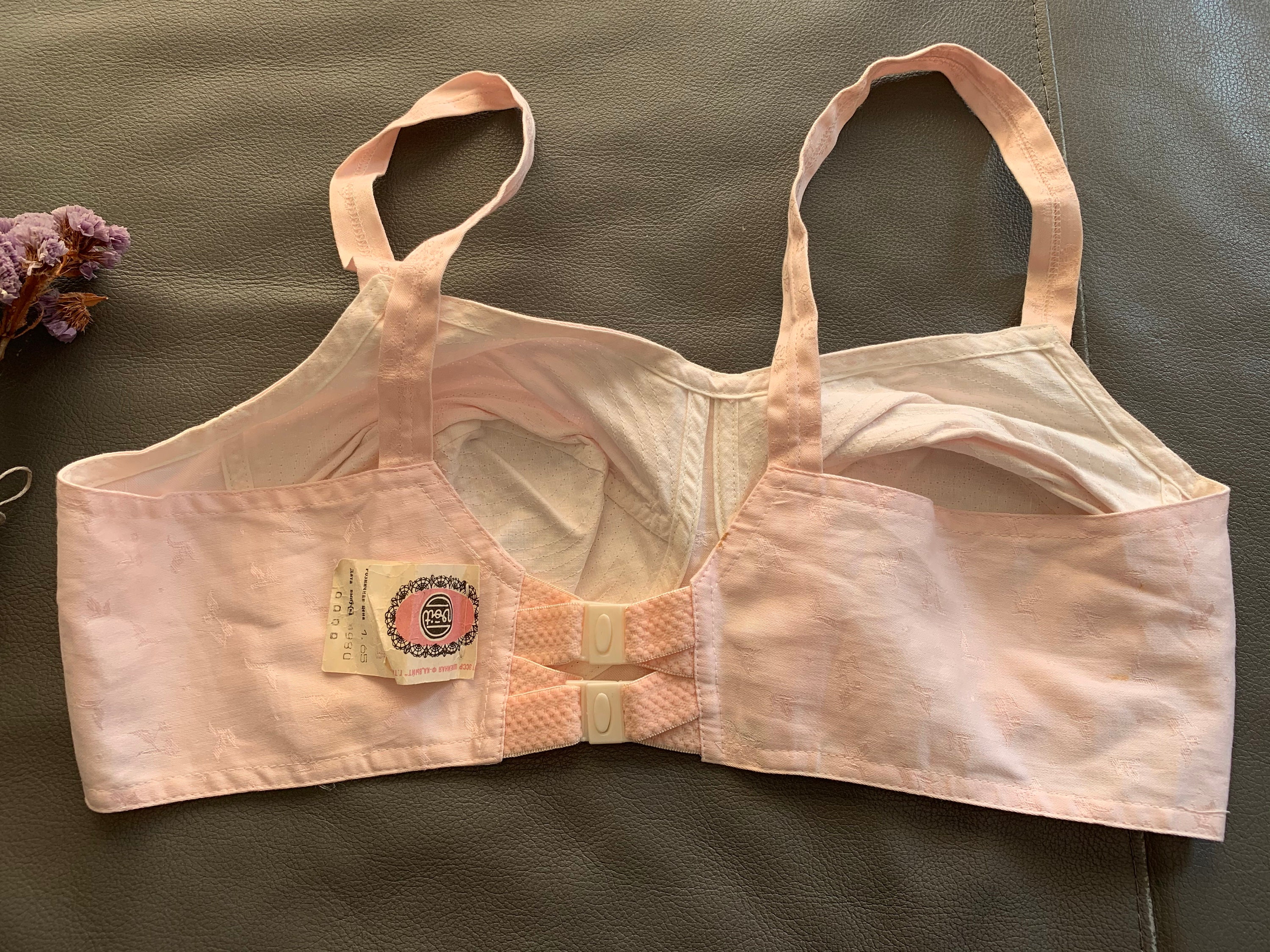 Vintage Light Pink Cotton Bra, Soviet Vintage Lingerie, Cotton Lingerie ...