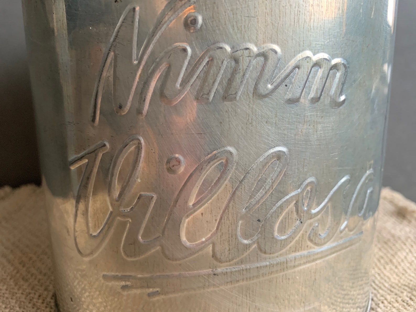 Vintage Tin Nimm Villosa, Unpainted Metal Jar, Tin Container, Candy Box ...
