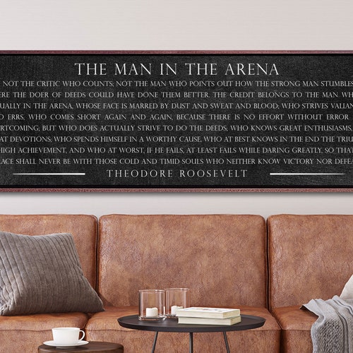 The Man in the Arena Sign With Black Background Office Wall - Etsy