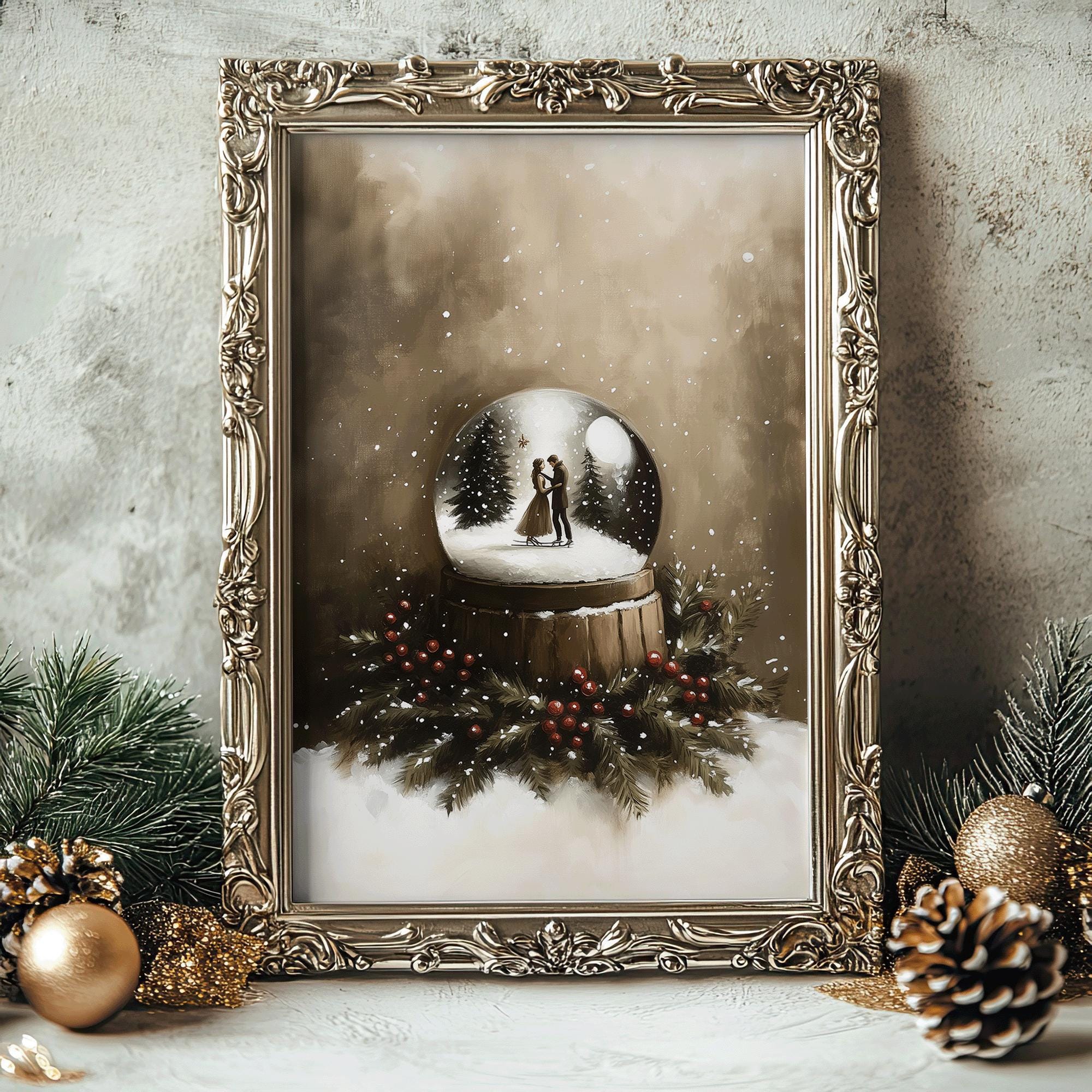 Vintage Christmas Snow Globe Art Print: Couple Dancing - Etsy