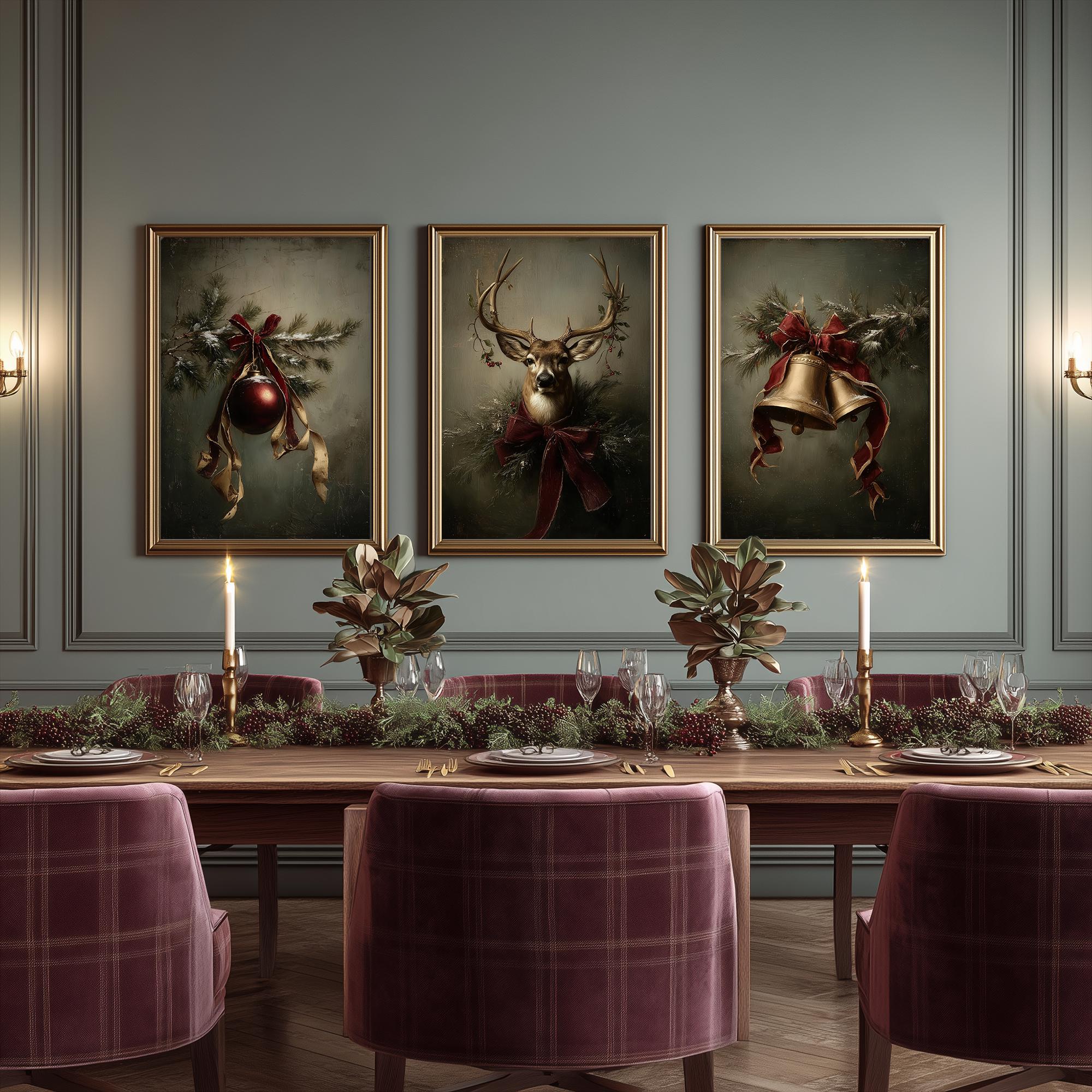 Classic Christmas Art Print Set of 3, Traditional Holiday Decor - Etsy