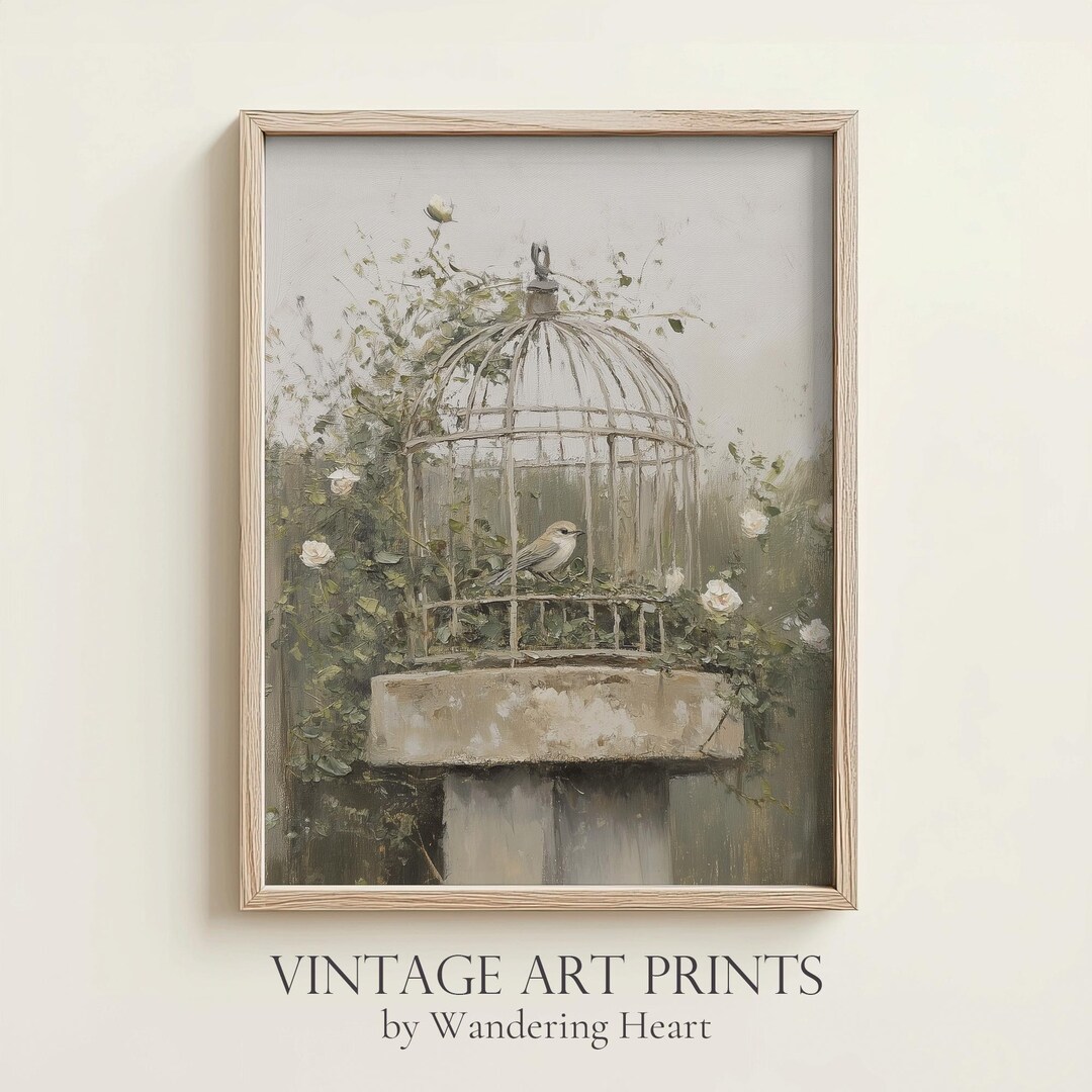 Spring Art Print, PRINTED AND SHIPPED, Bird in Birdcage Art - Etsy