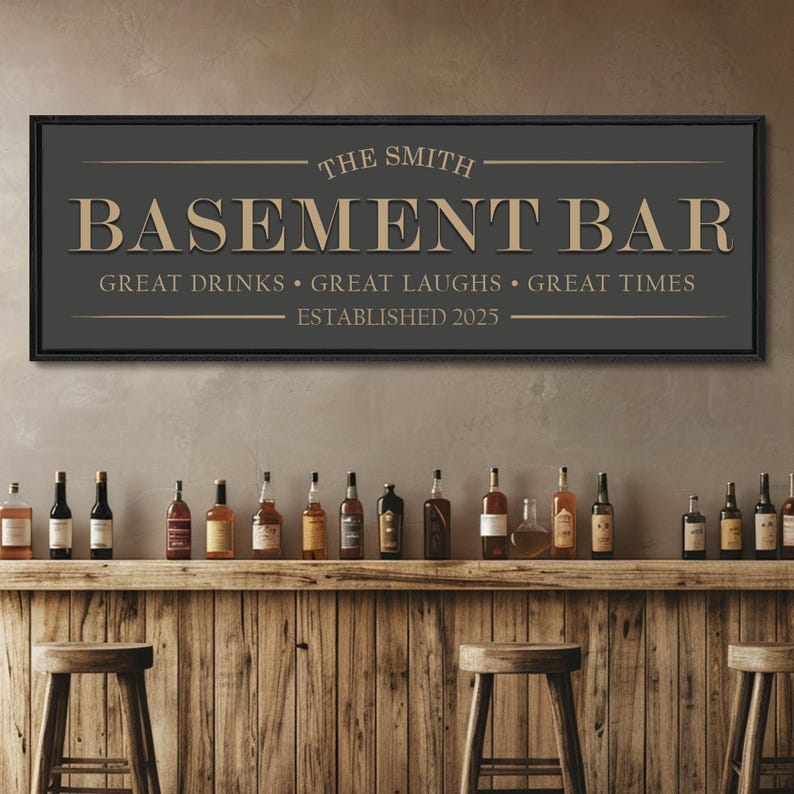 Modern Basement Bar Sign, Home Bar Decor, Canvas Print - Etsy