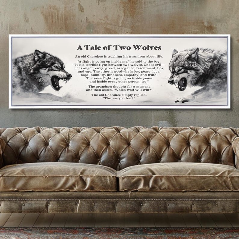 Tale of Two Wolves Artwork, Native American Story, the Wolf You Feed - Etsy
