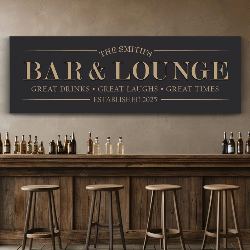 Modern Bar & Lounge Sign: Personalized Man Cave Decor, Canvas Print - Etsy